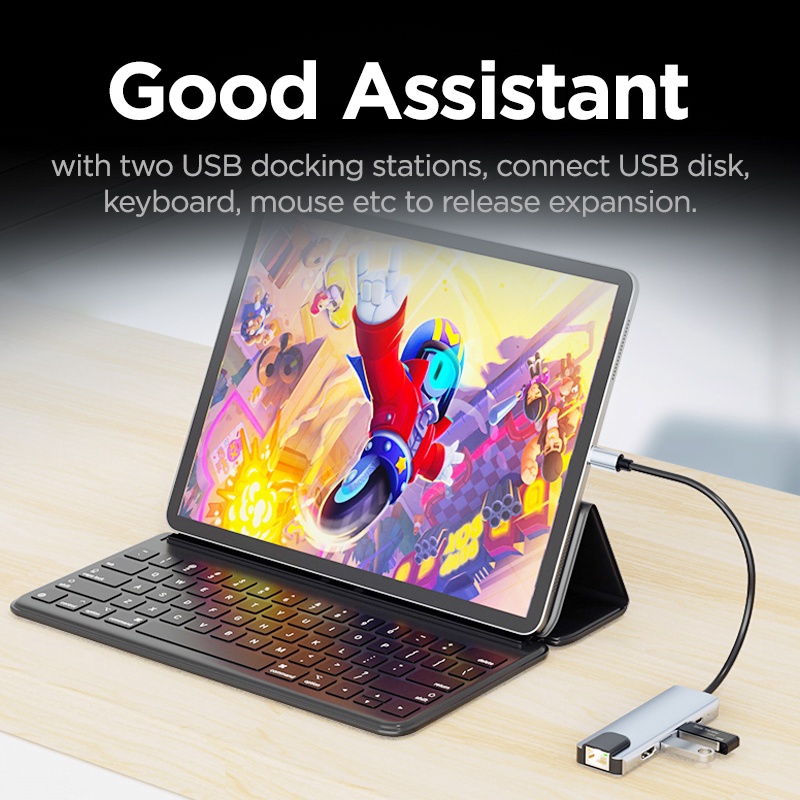 DMES DH5 5-in-1 USB HUB Multi Function Adapter with Expansion Port - USB 3.0 Port x2/HDMI Port ...