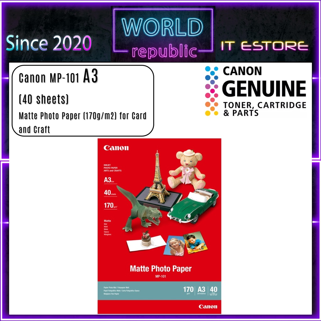 Canon MP-101 MP101 A4 ( 50 sheets ) A3 ( 40 sheets ) Matte Photo Paper ...
