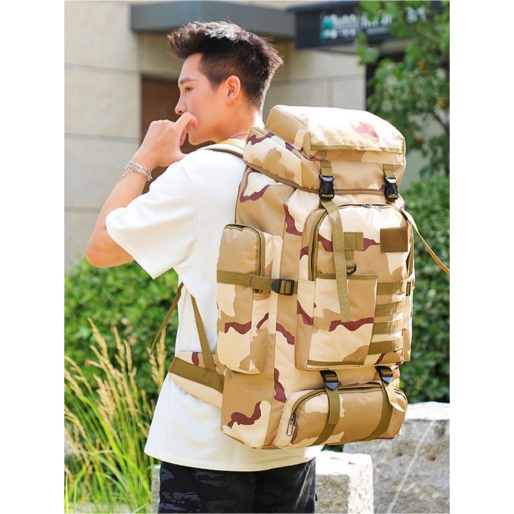 50L Large Capacity Backpack Waterproof Beg Hiking Bag Military Daki ...