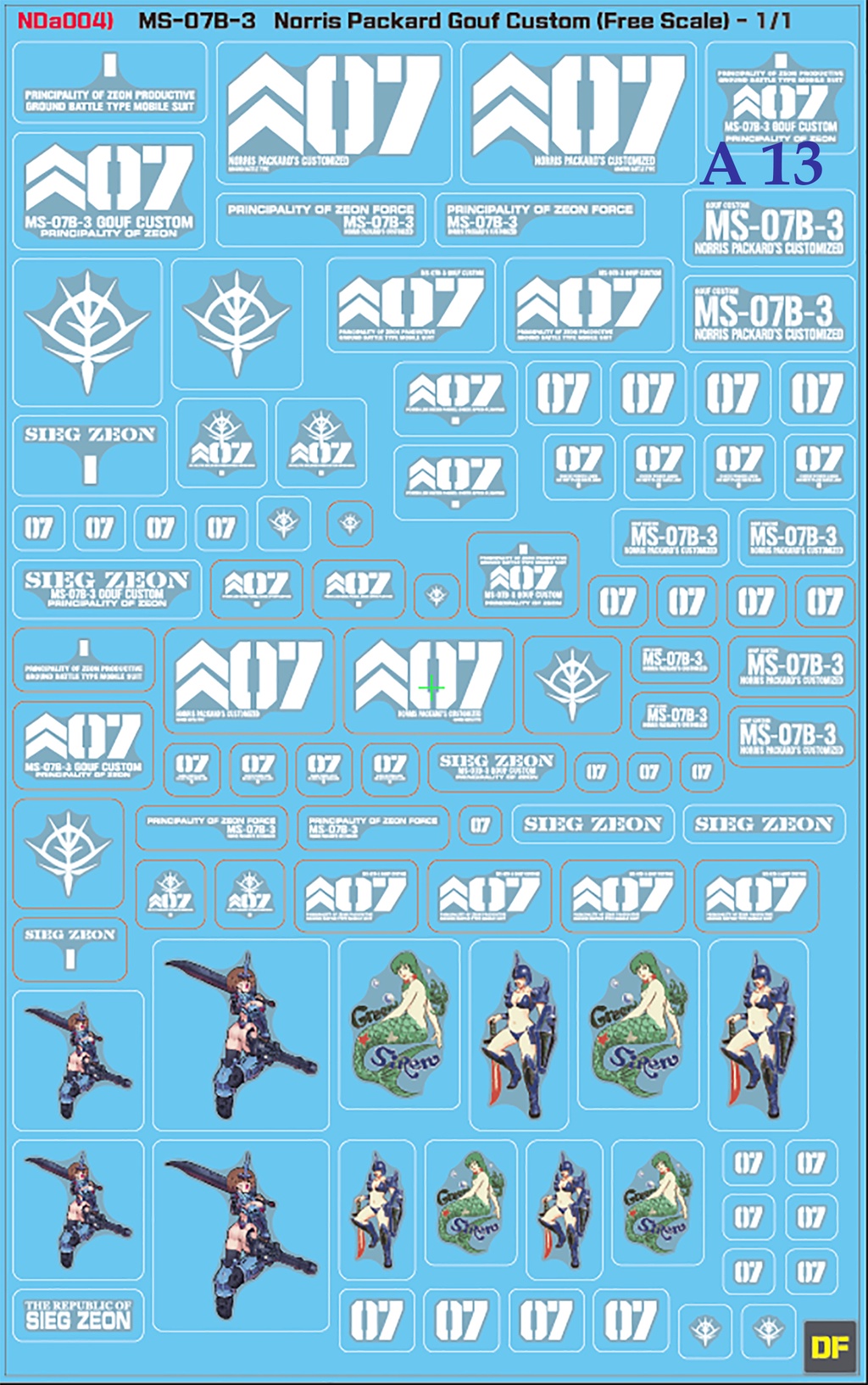 [EZ DECAL] A13 [1] MG/HG MS-07B-3 NORRIS PACKARD GOUF CUSTOM GUNDAM ...