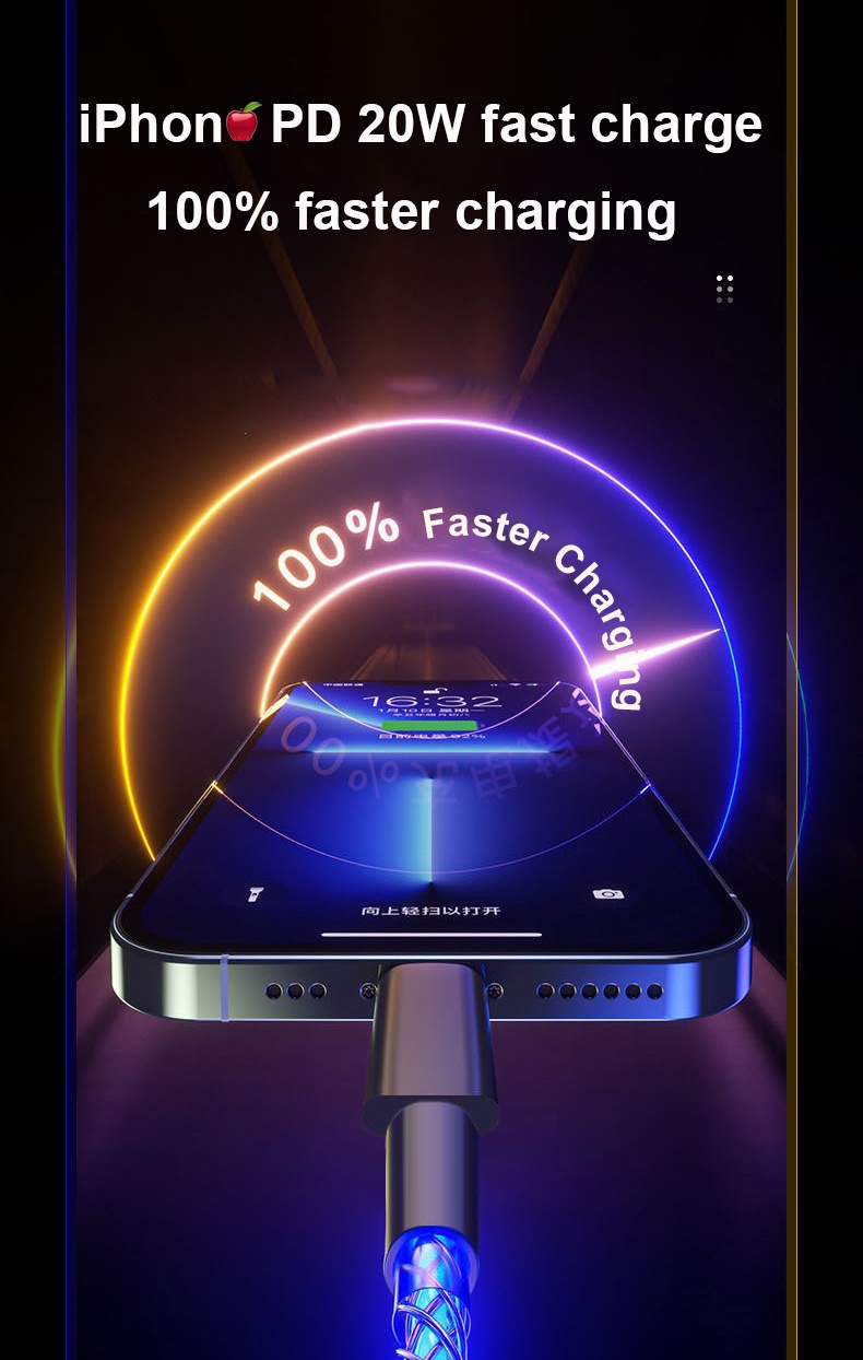 100W Super Fast Charging Cable 6A RGB Illusion Streamer USB Cable ...