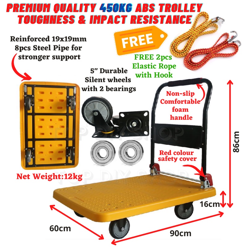 IRON BULL Trolley Portable 150KG/300KG Hand Truck Iron PVC Foldable Small Trolley Barang Plastic ...
