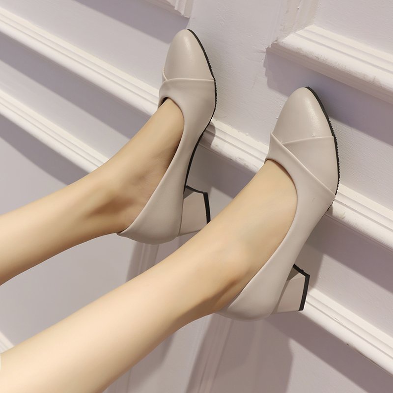 Women's Spring Work Shoes ESWP017-33 Shallow Mouth Thick Medium Heels ...