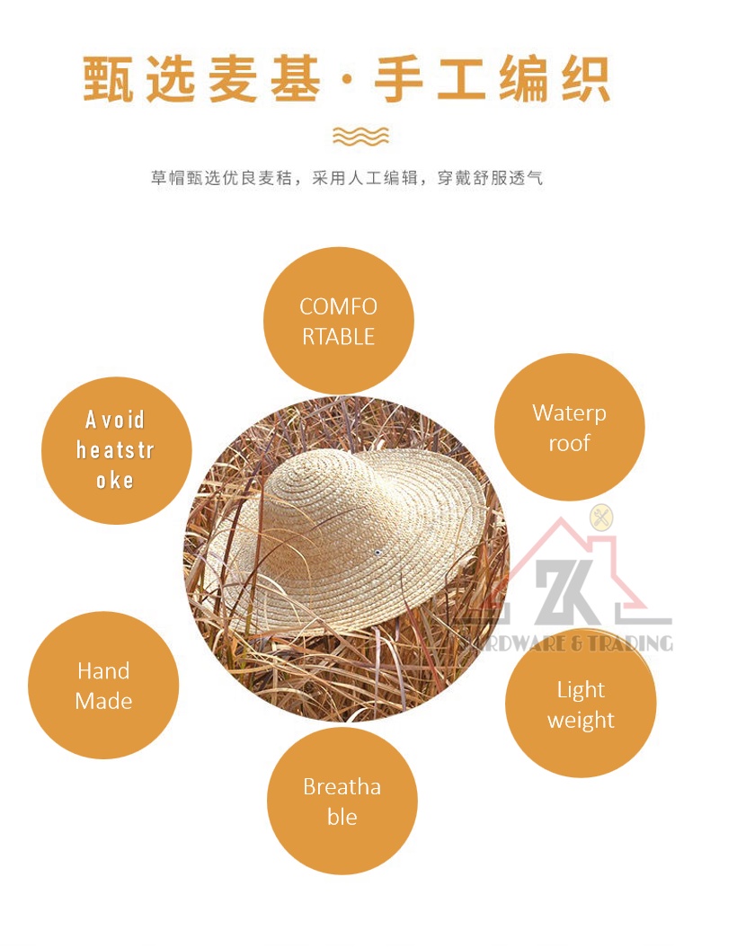 20" Tthick Gardening Straw Hat Topi Rumput Jerami Petani Grass Hat Topi ...