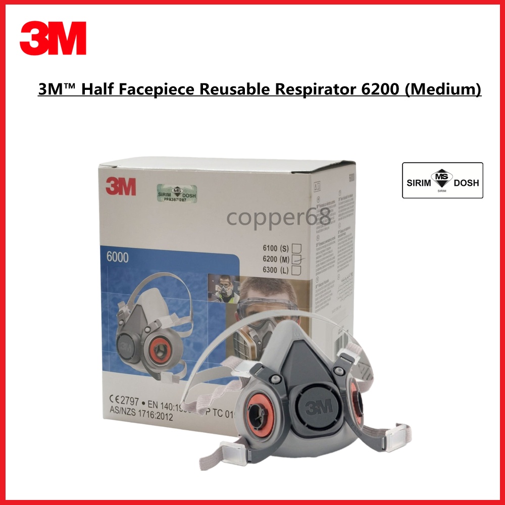 【Genuine】 3M™ 6200 SIRIM DOSH Approved Reusable Half Facepiece ...