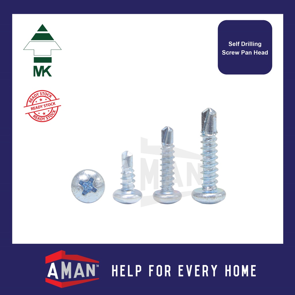 AMAN MK Self Drilling Screw Flat Head Pan Head Sheet Metal Aluminium ...