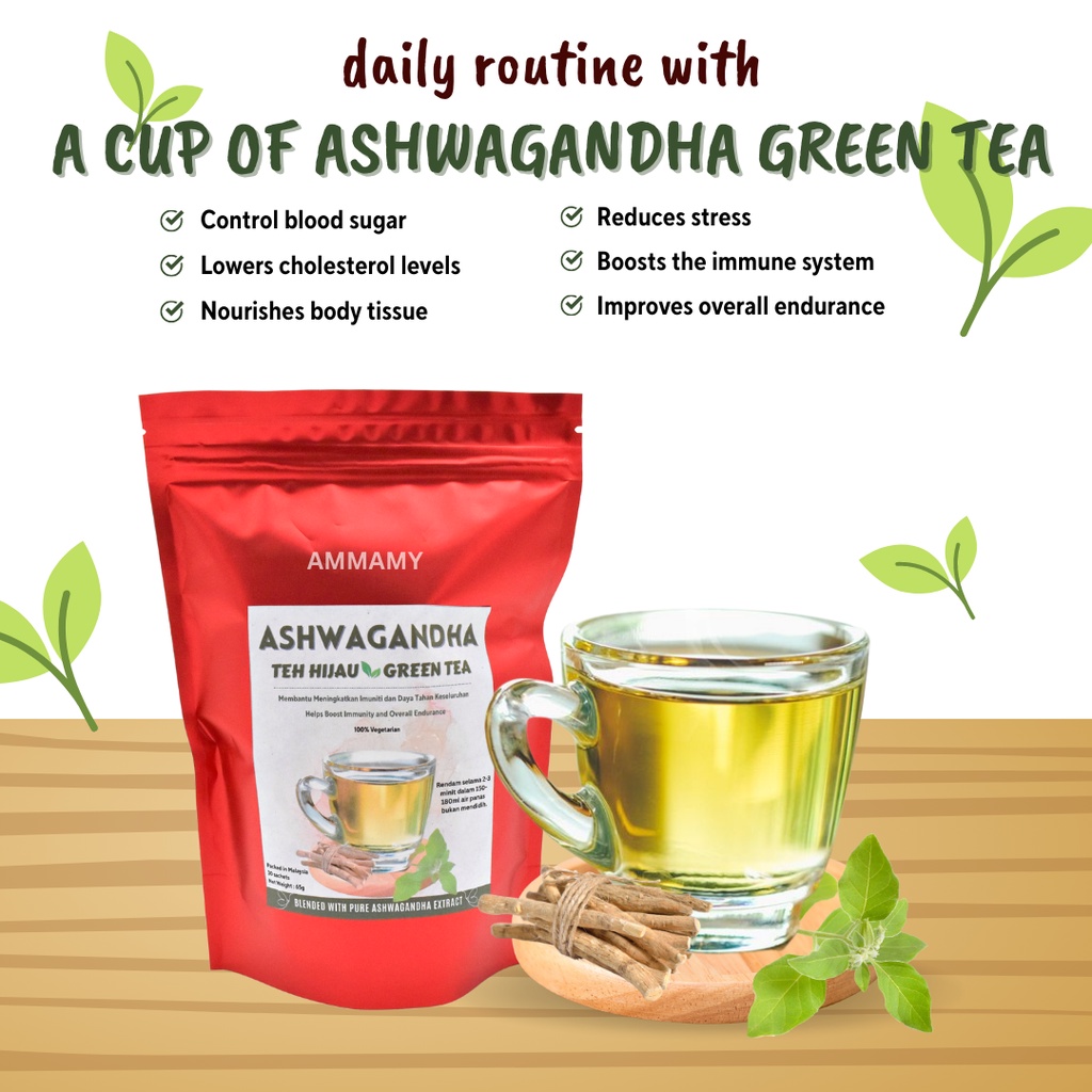 Ashwagandha Green Tea Teh Ashwaganda 30 sachets Stress Reliever ...