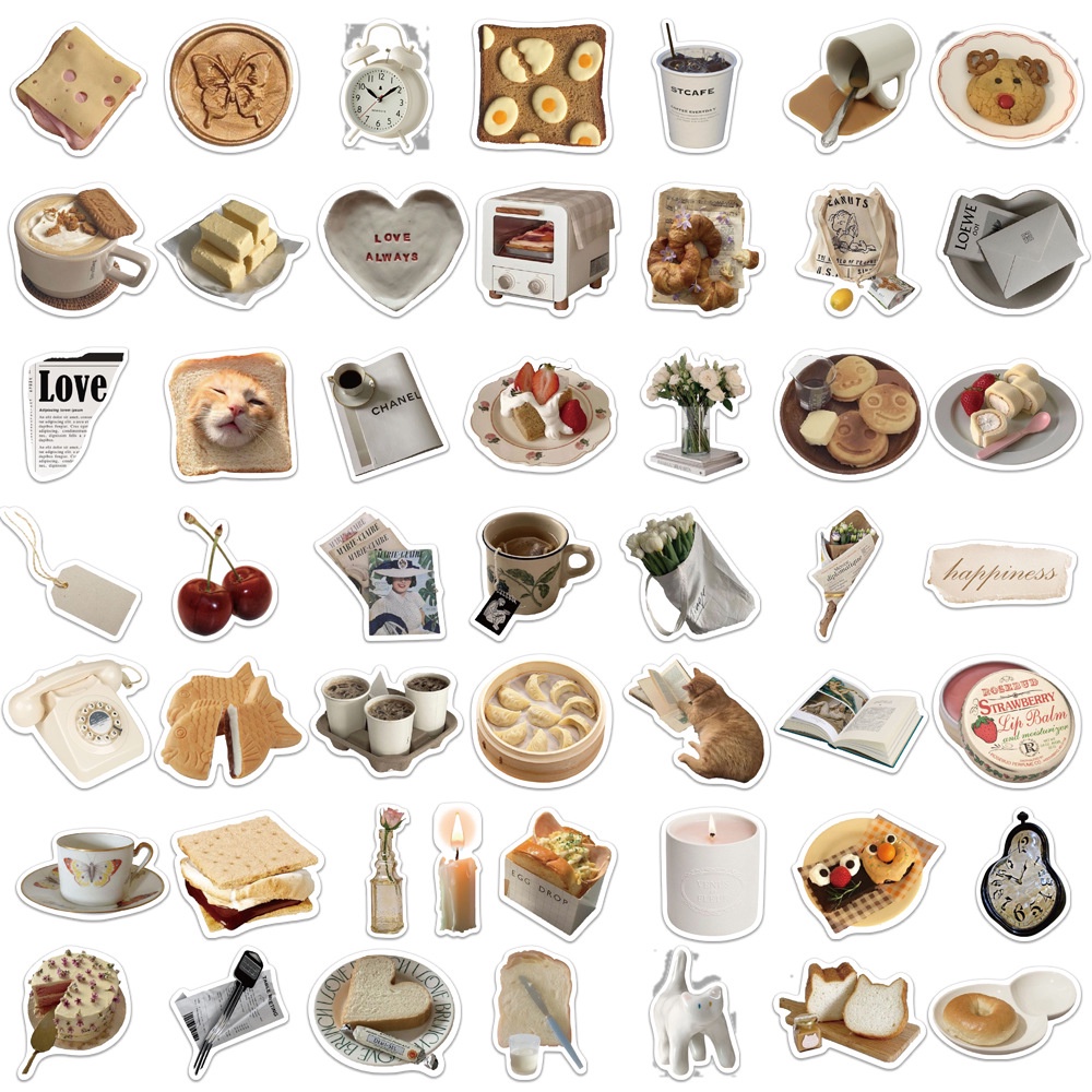 Ohaya 50pcs/set ins French Afternoon Tea Sticker Pack Cookie Toast diy Handbook Laptop ...