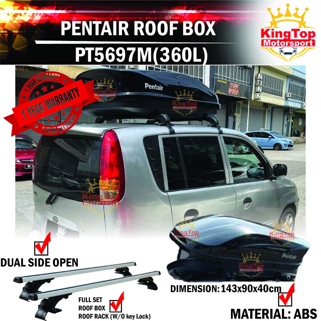 Pentair Roofbox PT5697M Glossy Roof box With Roof Rack M SIZE 360L Myvi ...