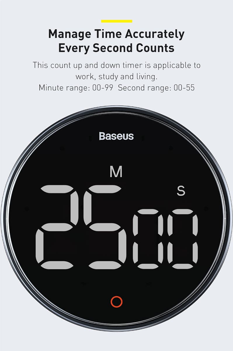 Baseus Magnetic Kitchen Timer Countdown Stopwatch Manual Rotation ...