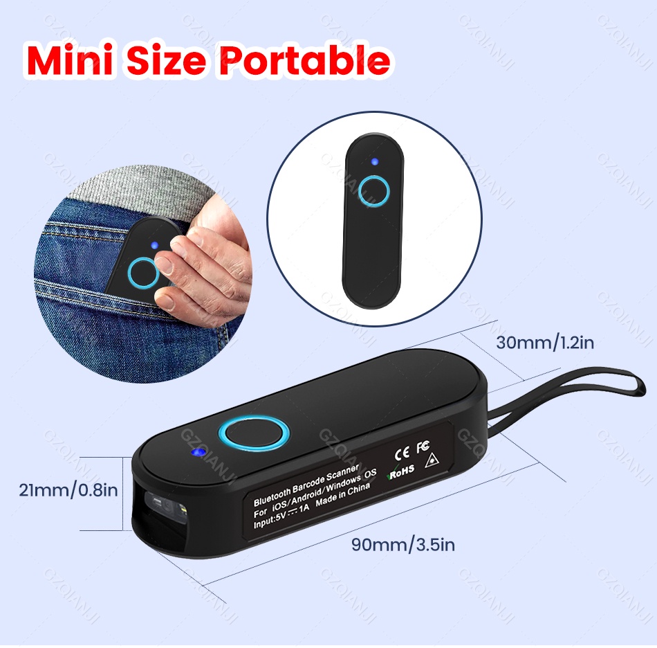 Mini Portable Barcode Scanner Handheld Bluetooth Wireless 1D 2D QR ...