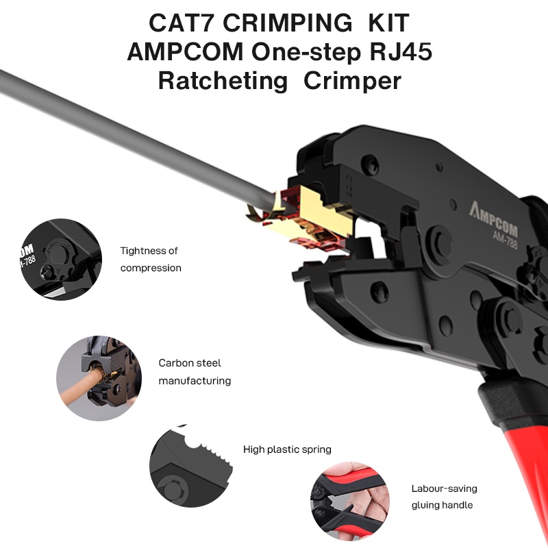 AMPCOM CAT7 Network Tool Kit, Professional RJ45 Tool (CAT7 Crimper ...