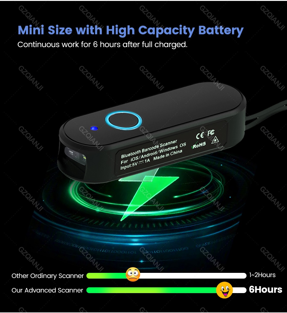 Mini Portable Barcode Scanner Handheld Bluetooth Wireless 1D 2D QR ...