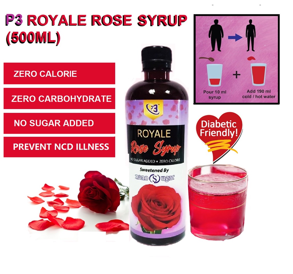 P3 ROYALE ROSE SYRUP SIRAP(500ML) Zero Calorie | No Sugar added | Halal ...