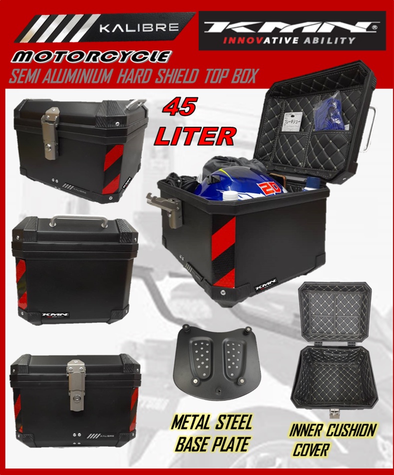 WMOTO SEMI ALUMINIUM WATERPPROOF TOP BOX 45LITER MOTORCYCLE HARD SHIELD ...