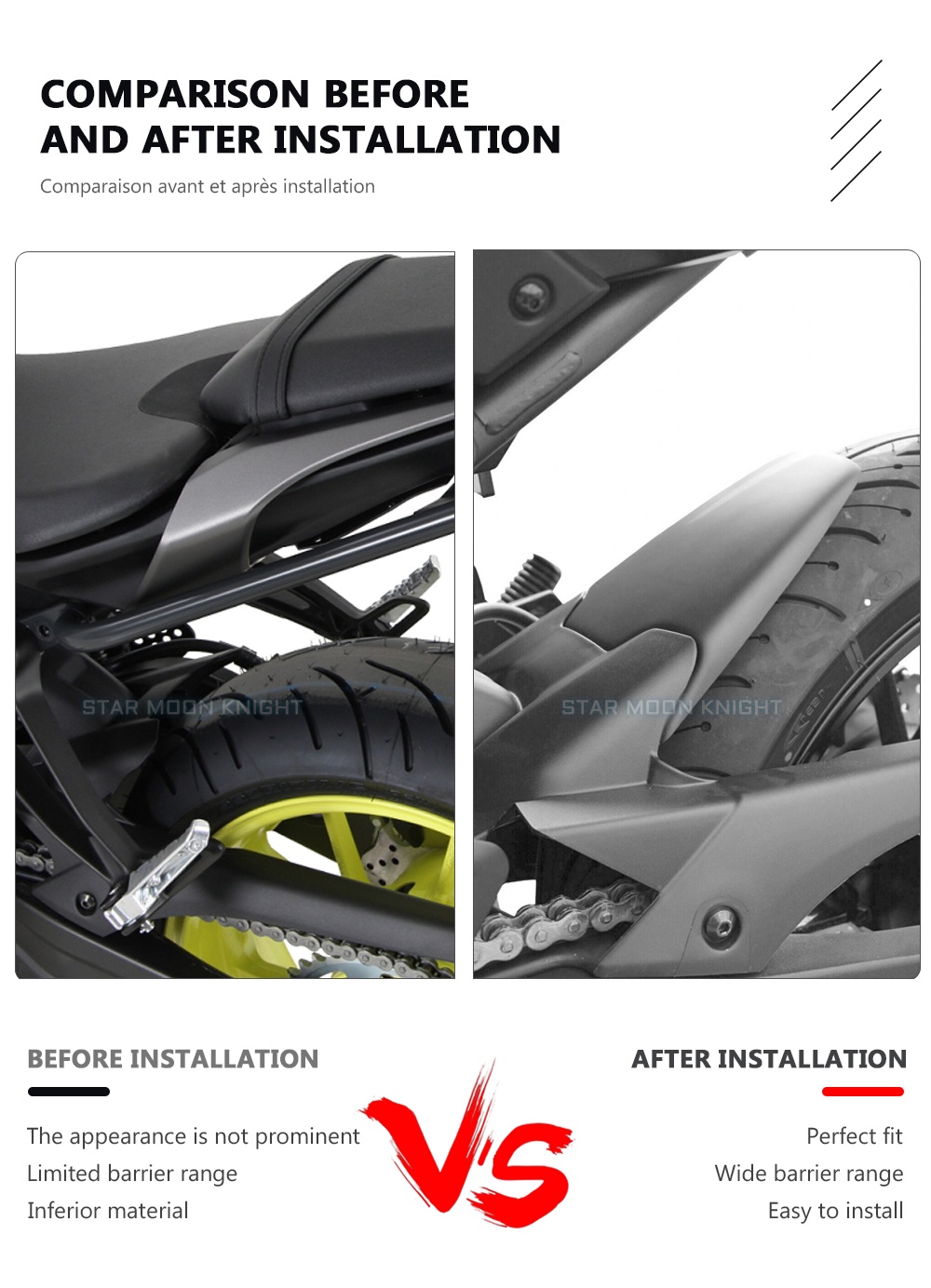 MT07 XSR700 Motorcycle Rear Fender Mudguard Extender Extension Refit ...