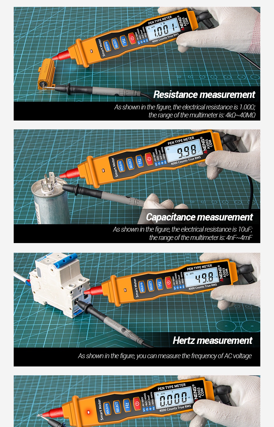 ANENG A3003 Digital Pen Multimeter Professional 4000 Counts Smart Meter ...