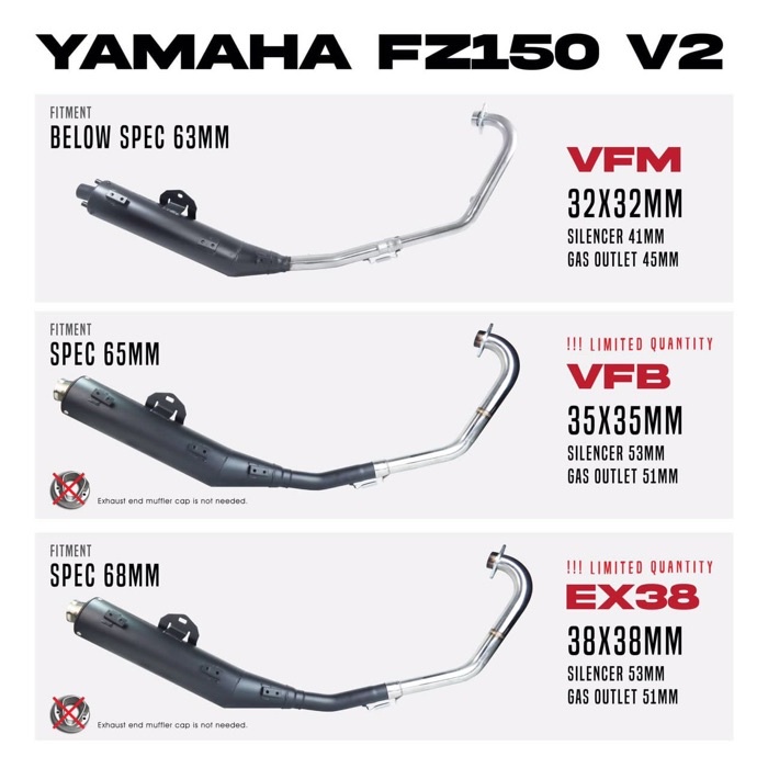 CJ IPOH EXHAUST PIPE FZ150 V1-V3 VFM VFB EX38 32MM 35MM 38MM | Shopee ...