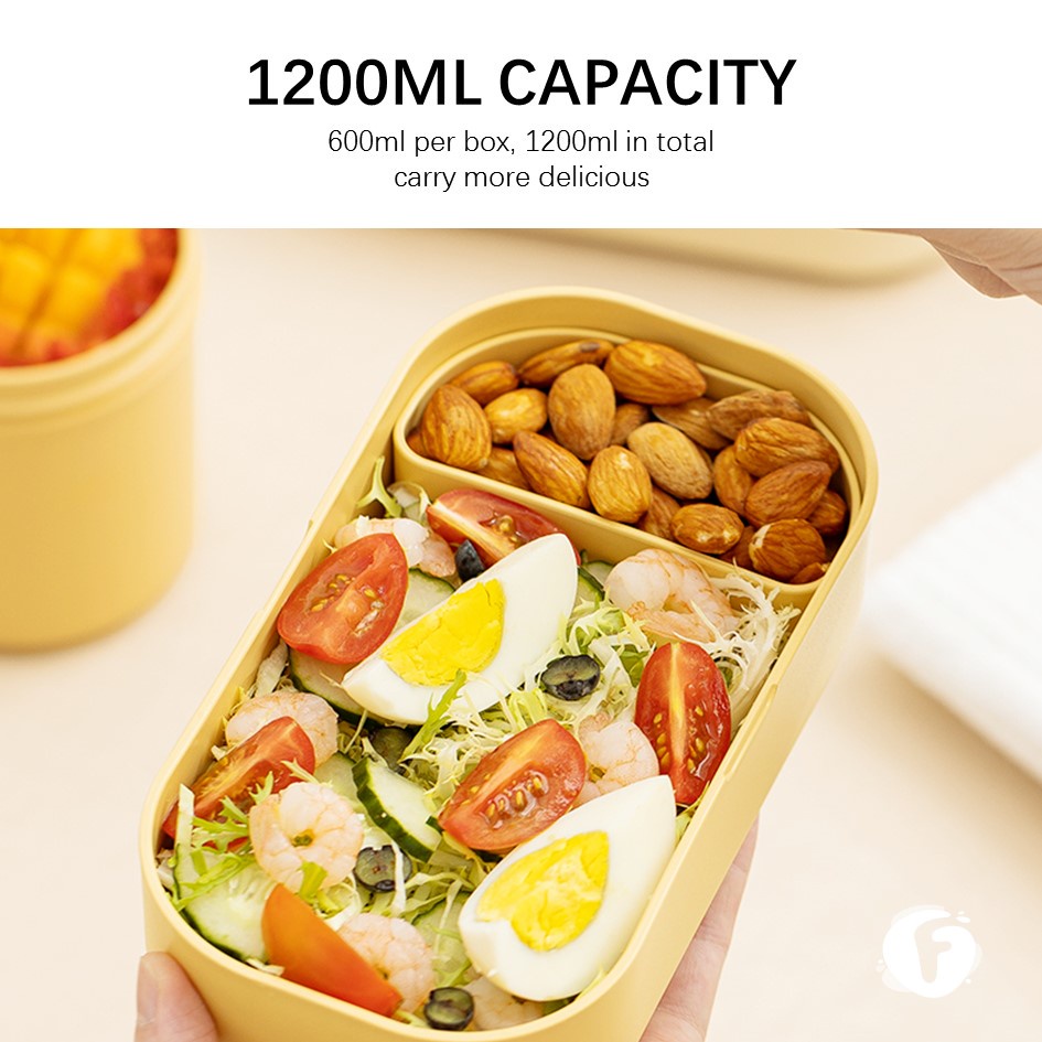 KIMSCOOK Bamboo Fiber Lunch Box with Bag(1200ml) Antibacterial Bento ...