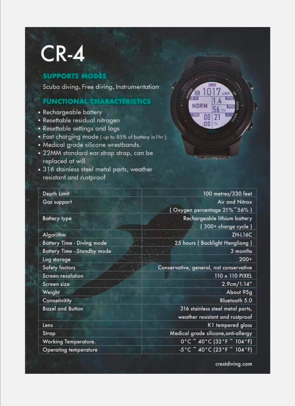 CREST CR4 DIVE COMPUTER DIVECOM FOR SCUBA DIVING FREEDIVING NITROX DIVING | Shopee Malaysia