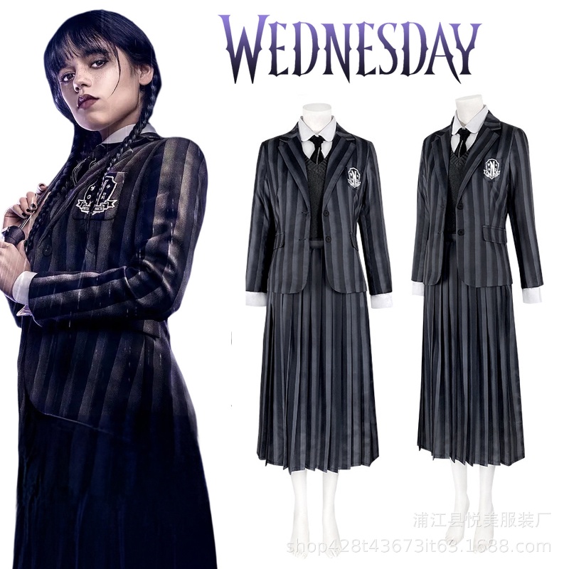 Movie Wednesday Addams Cosplay Costume Wig College School Uniforms Suit ...