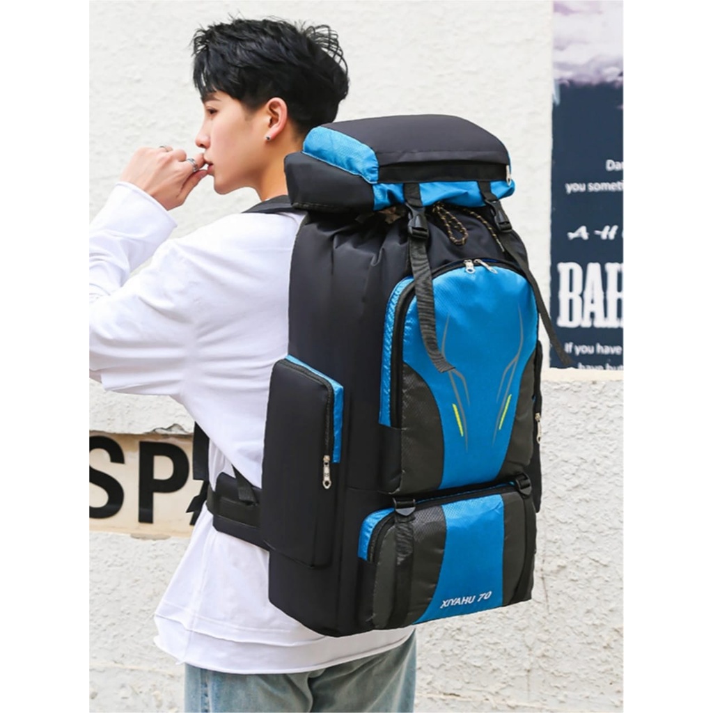 80L Large Capacity Backpack Waterproof Beg Hiking Bag Military Daki ...