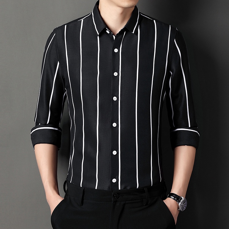 Striped Formal Shirt Men Business Essential Smart Shirt Slim Fit Long ...