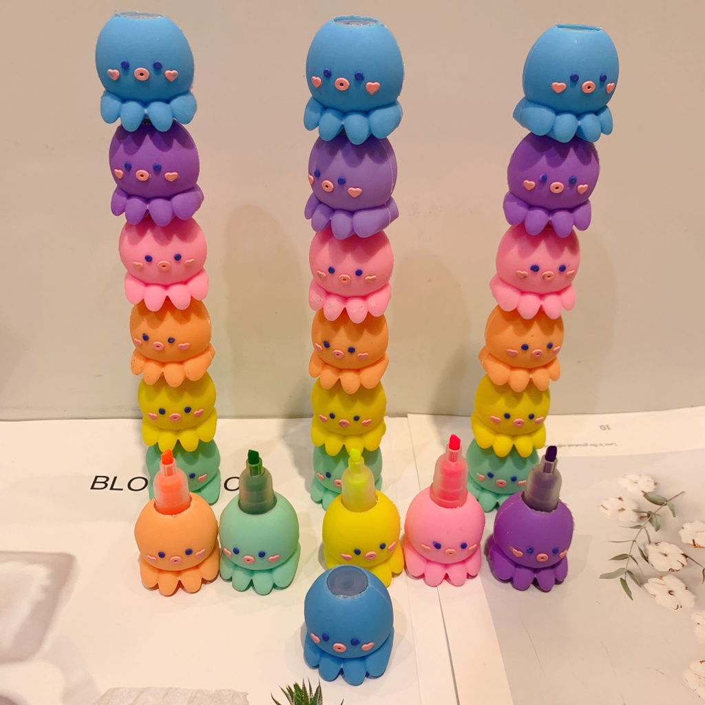 Stackable Octopus Highlighter Pen 5colour set School Office Stationary ...