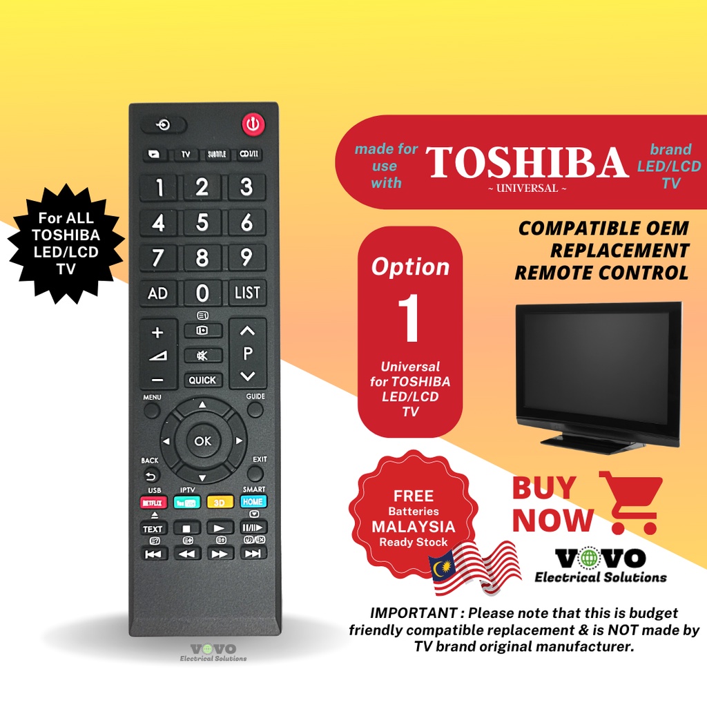 OEM Remote Control for TOSHIBA LCD LED TV Replacement Remote Control ...
