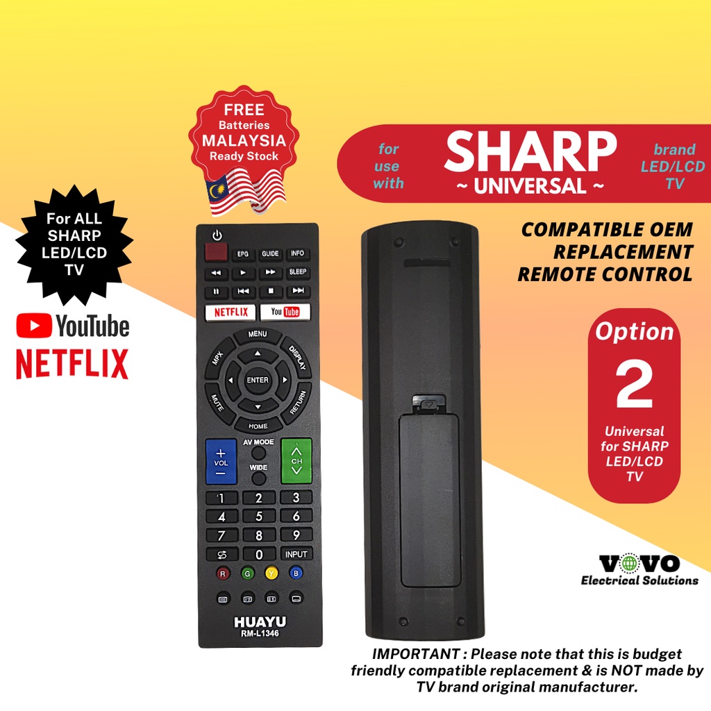 Universal SHARP TV LCD LED Plasma OEM Replacement Remote Control [FOC Battery] | Shopee Malaysia