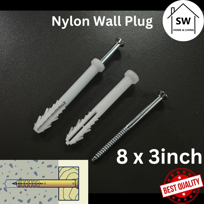 SW Nylon Wall Plug With Screw Cabinet Furniture Skru Dinding PVC Plug Nail 8 x 3'' | Shopee Malaysia