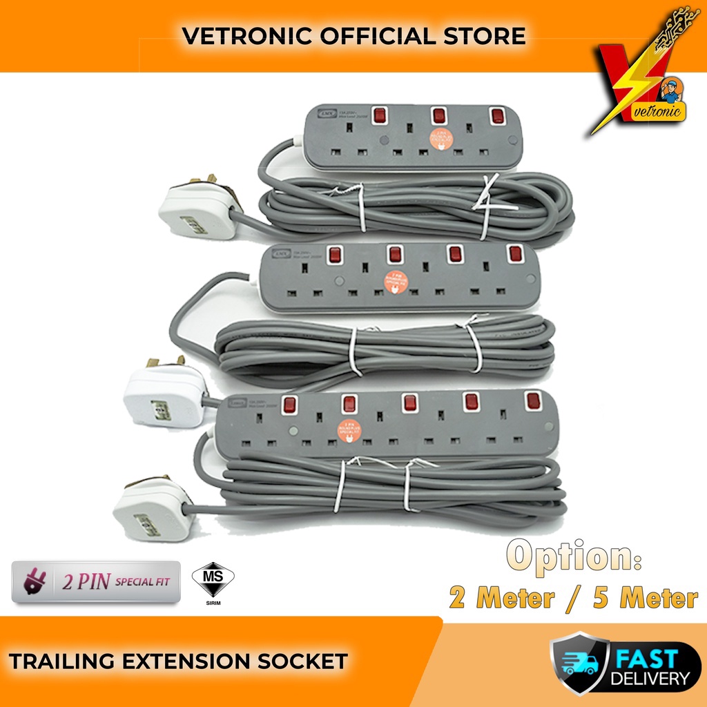 LEMAX LMX 3 Pin Extension Plug Socket SIRIM Approved with Special 2 Pin ...