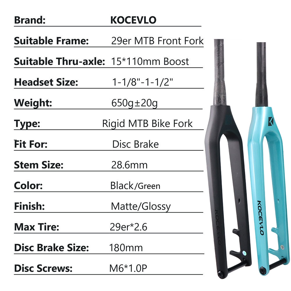KOCEVLO Boost MTB Crabon Fork 29er 110*15mm Bike Rigid Disc Brake Fork ...