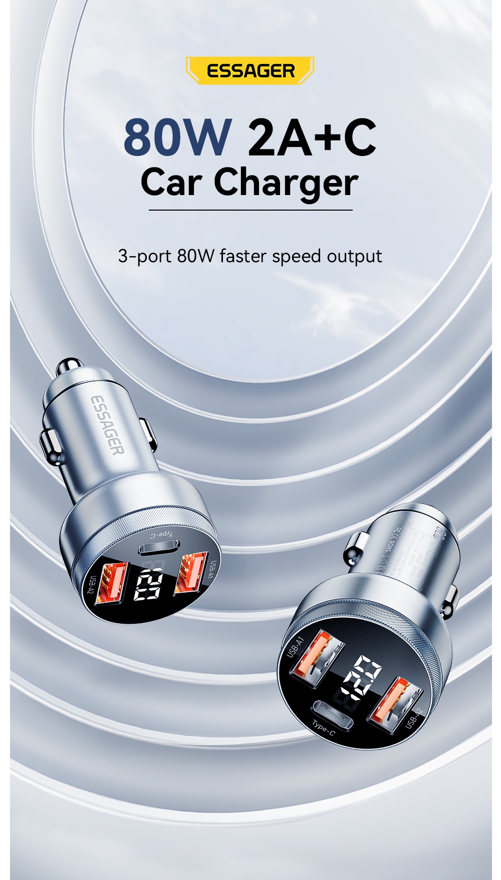 Essager 80W Car Charger USB Type C PD Fast Charging Phone Quick Charge ...