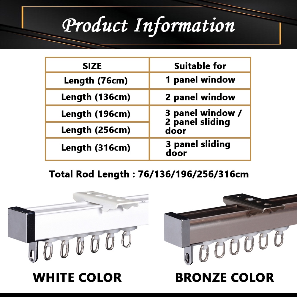 [FULL SET] Borong365 Aluminium Curtain Rail Rod Rel Langsir Curtain ...
