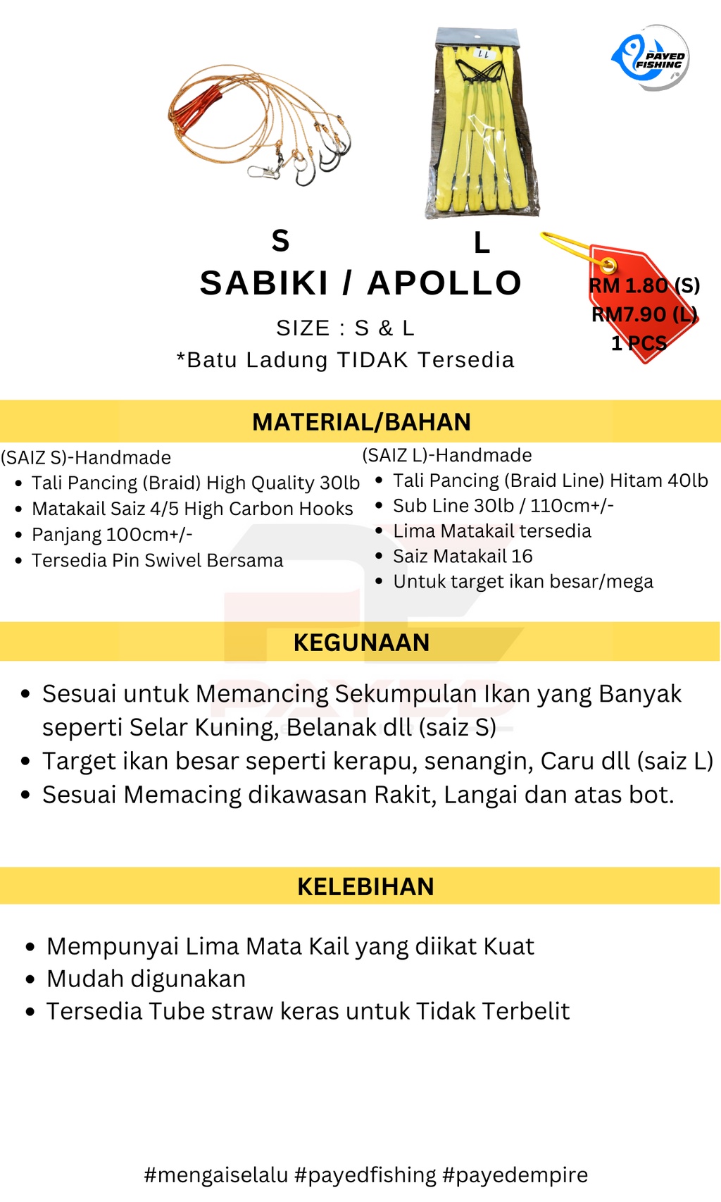 APOLLO/SABIKI Perambut Serampang Lima Mata, Untuk Memancing Sekumpulan ...