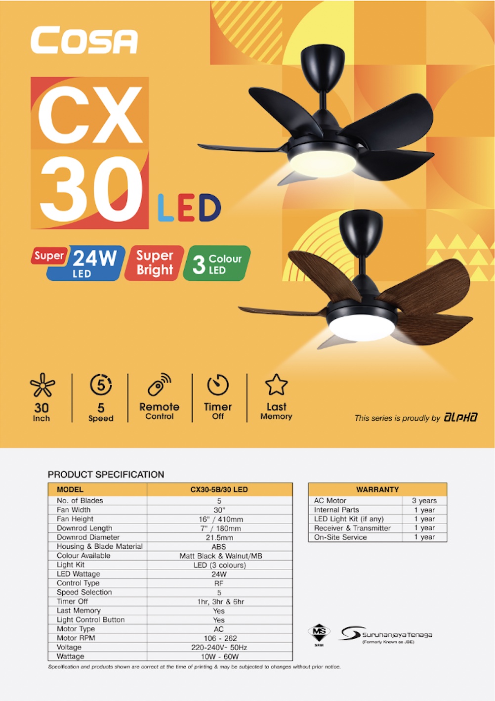 🔥FREE SHIPPING🔥 ALPHA COSA CX30 30 Inch Remote Control Fan 6 Speed LED ...