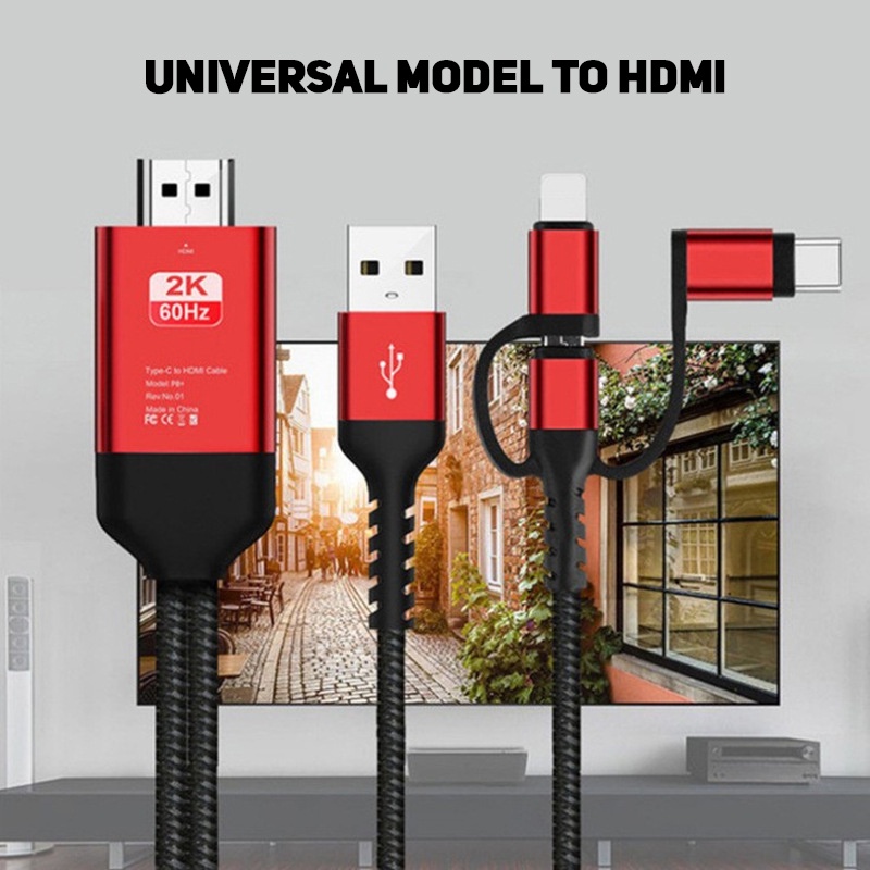 [Ready Stock] 3 in 1 Universal HDMI High-definition Cable Phone USB to ...