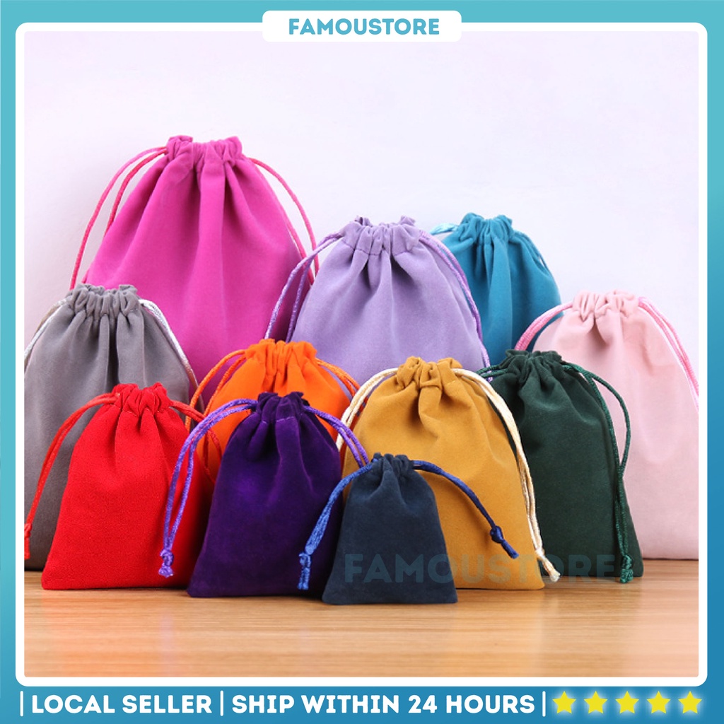 Gold Velvet Drawstring Bag Jewelry Jewellery Velvet Pouch Doorgift ...