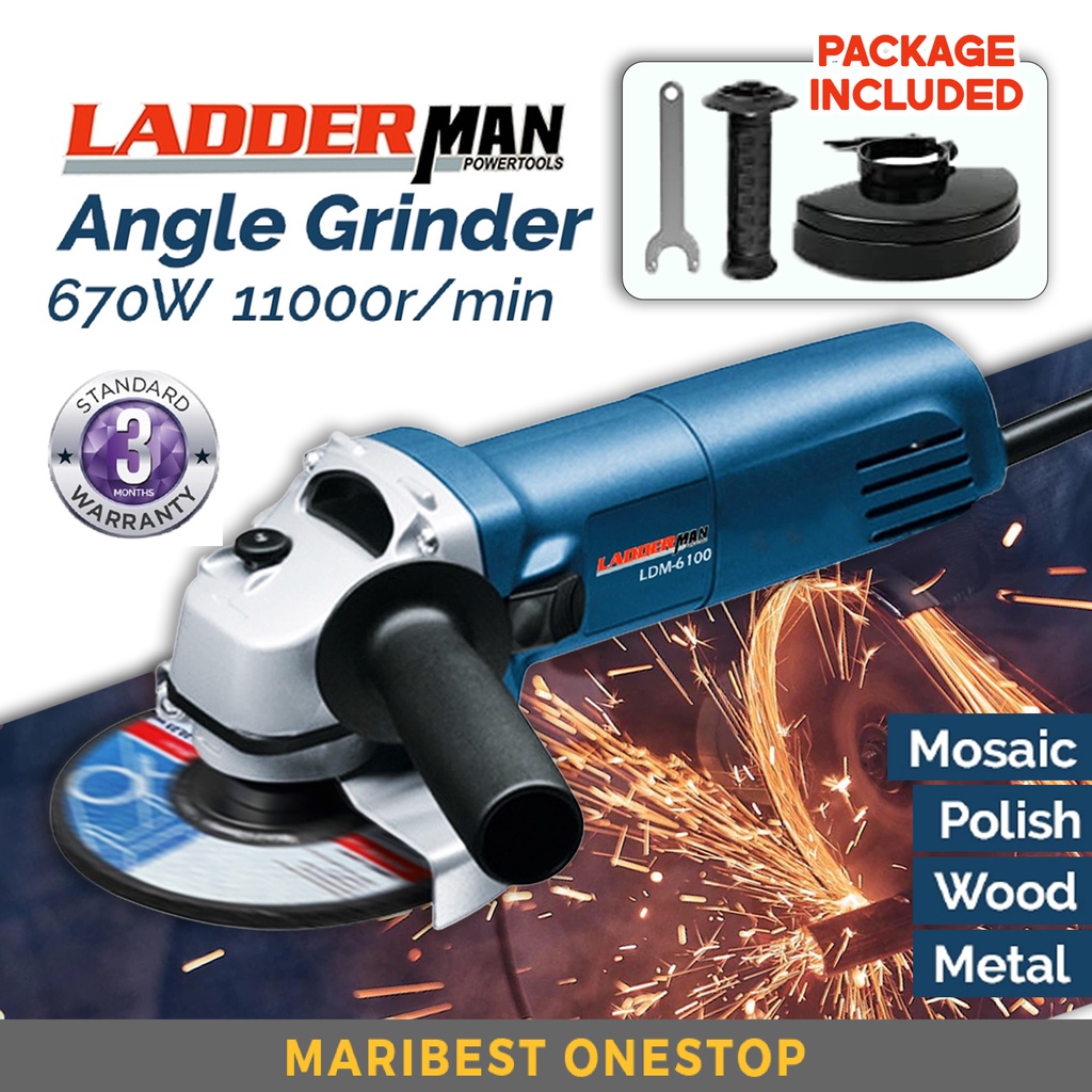 Ladderman LDM-6100 670W Angle Grinder Potong Besi Metal Cutter Grinding ...