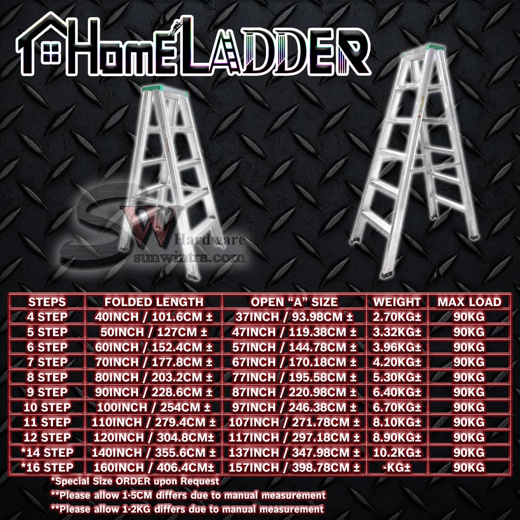SW Hardware Extra Duty Home Ladder 12 STEP DOUBLE SIDED ALUMINIUM ...