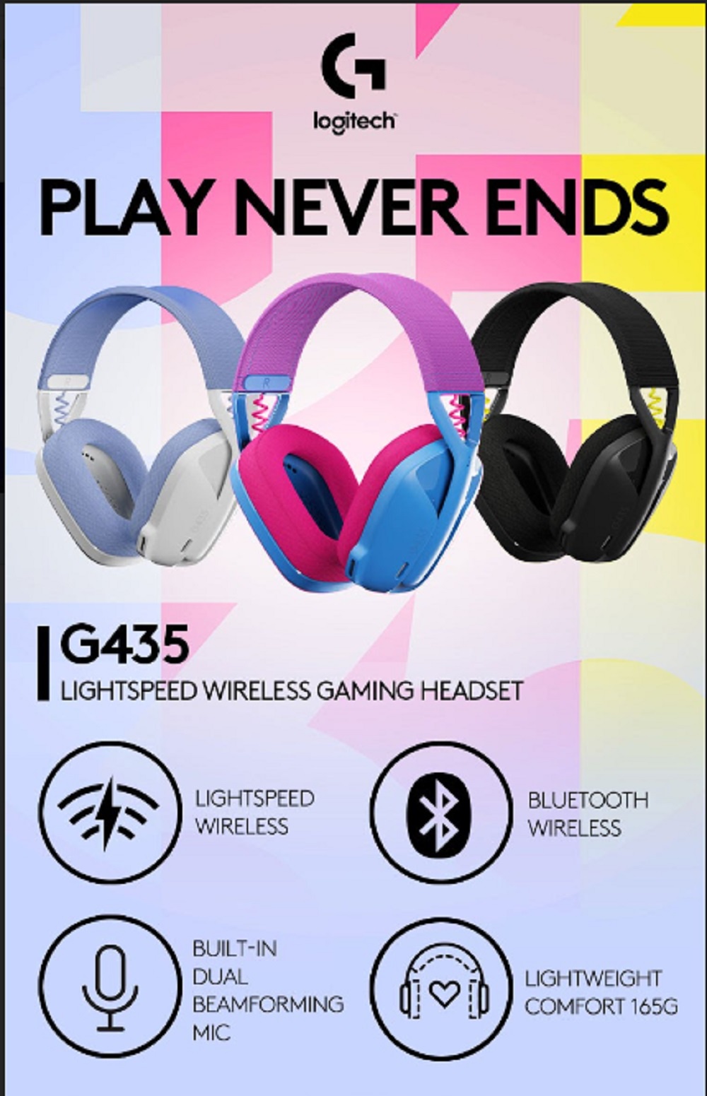 Logitech G435 LIGHTSPEED and Bluetooth Wireless Gaming Headset ...