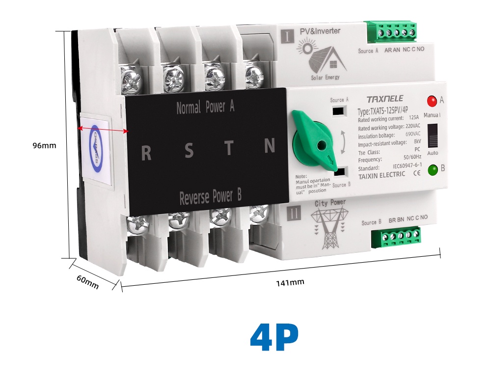 2P 3P 4P Din Rail ATS PV Inverter Dual Power Automatic Transfer Switch ...
