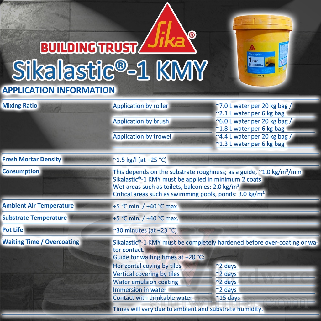 SIKA Sikalastic®-1 KMY Sikalastic-1 KMY 2 x 6 KG Flexible Cementitious ...