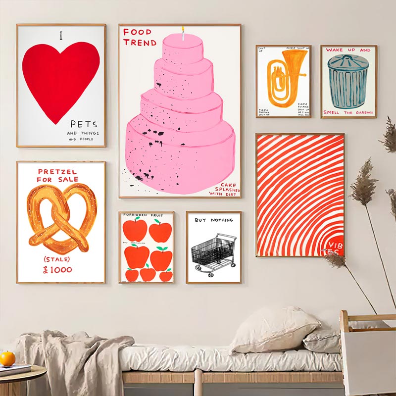 David Shrigley Cake Trumpet Banana Garbage Can Wall Art Nordic Poster ...