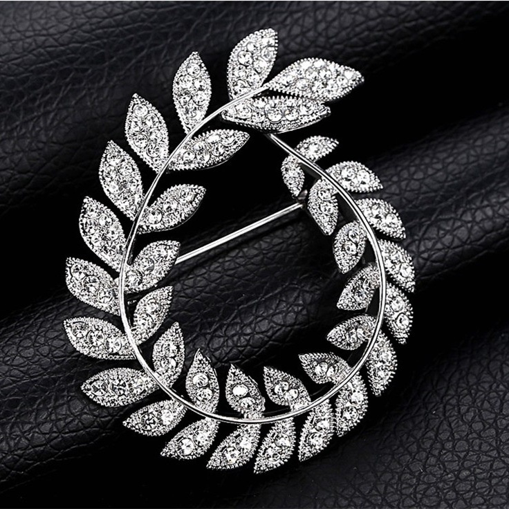 Hot Sale Olive Branch Brooch Full Rhinestone Alloy Suit Collar Pin ...