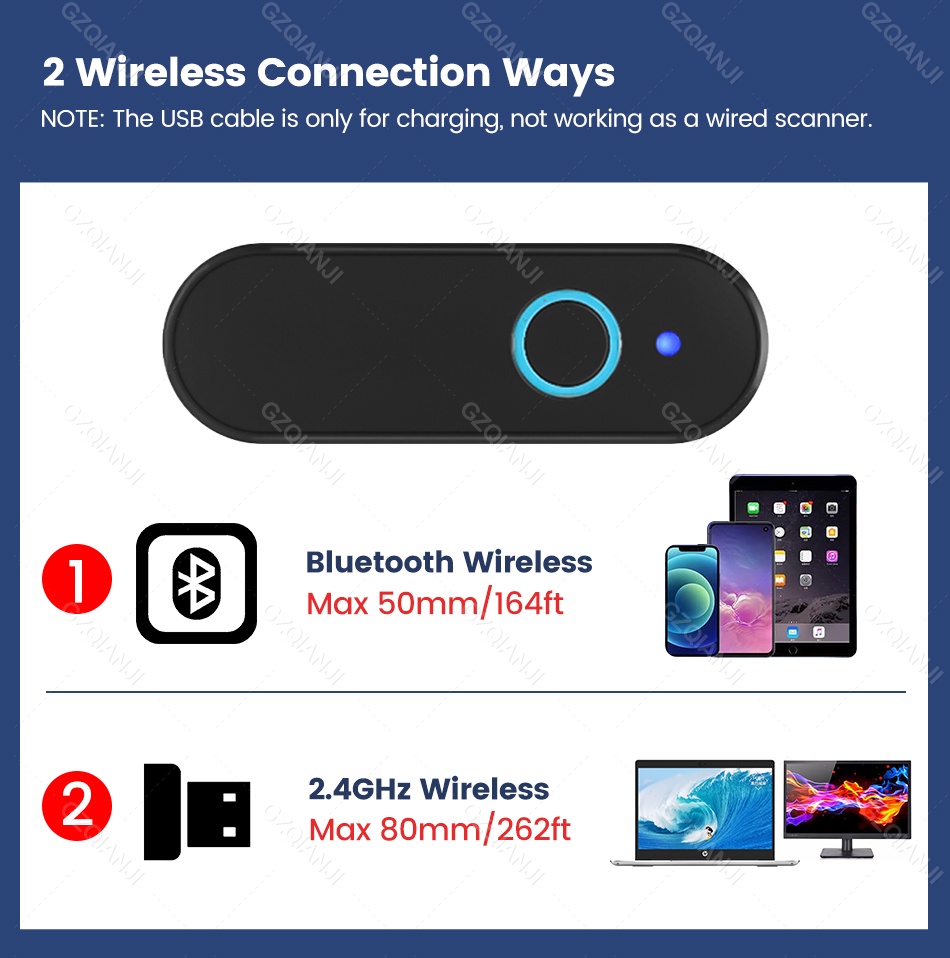 Mini Portable Barcode Scanner Handheld Bluetooth Wireless 1D 2D QR ...