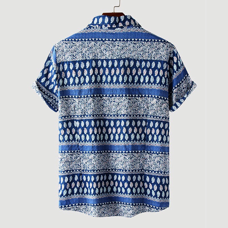 Men's Retro Ethnic Printed Floral Short Sleeve Shirt Loose Casual Plus ...