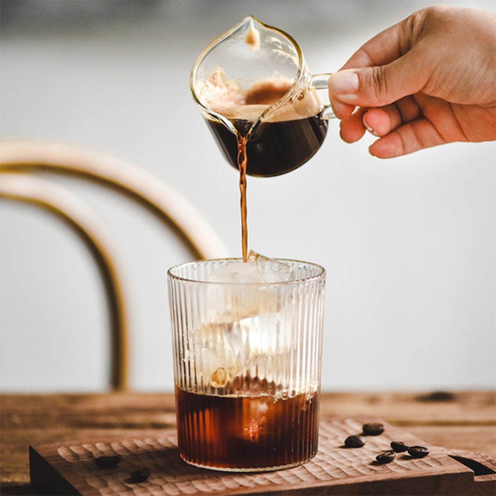 DC Simple Glass Coffee Mug With Wooden Lids Vertical Striped Line ...