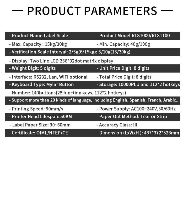 RONGTA RLS1000 RLS1100 RLS1100A 30KG BARCODE WEIGHING SCALE WITH 1 YEAR ...